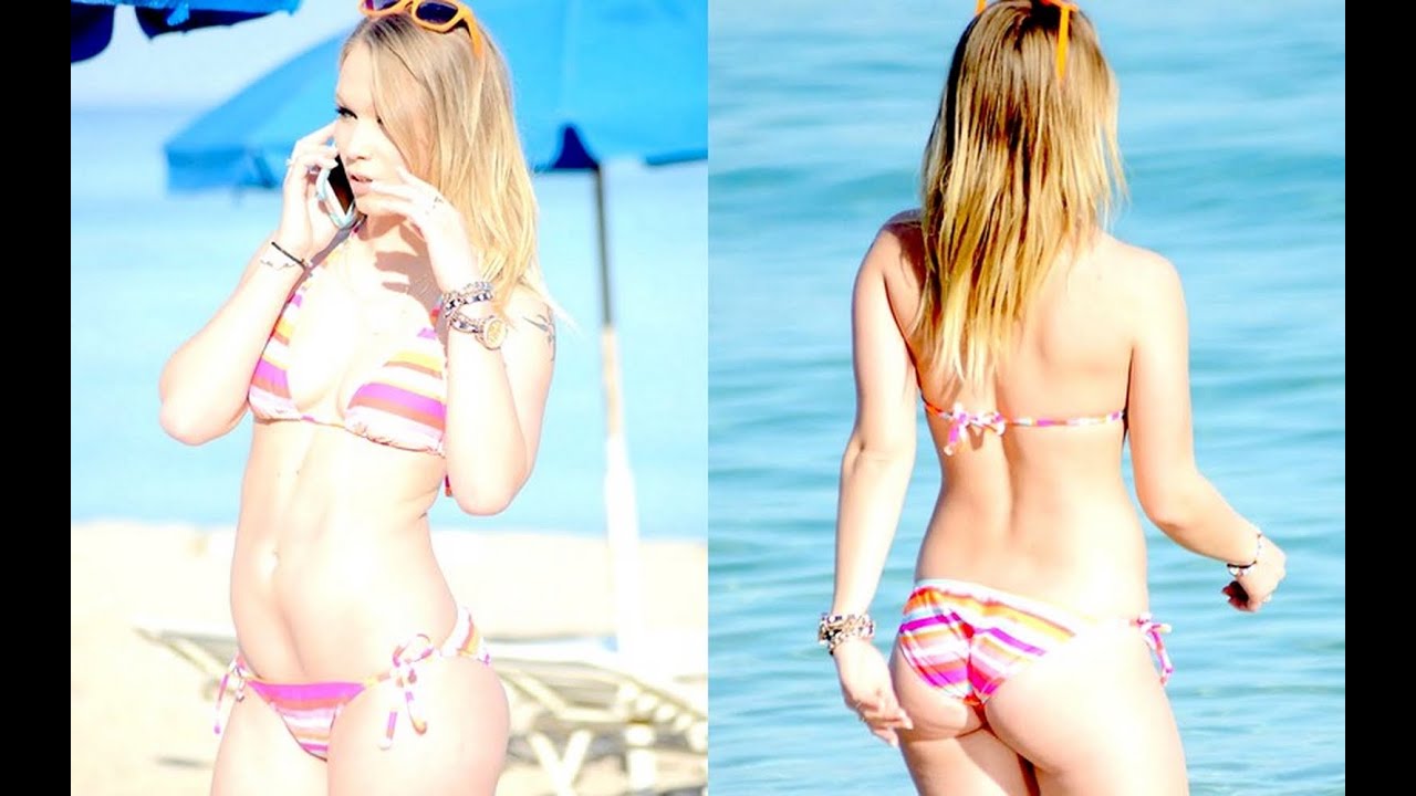 Dakota James Wears Striped Bikini While Sun Bathing in Miami Beach !!!