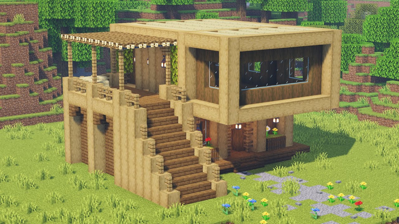 A Starting House with a Closed Balcony | How to Build in Minecraft ...