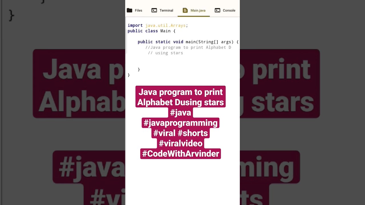 Java program to print Alphabet D using stars #java #javaprogramming #viral #shorts #viralvideo #dsa