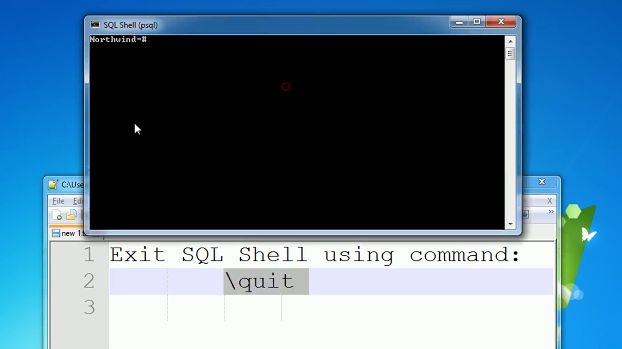 PostgreSQL - Exit SQL Shell using command