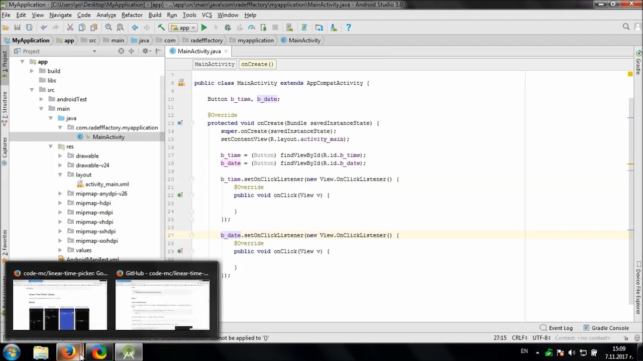 Using Linear Time Picker library in Android Studio