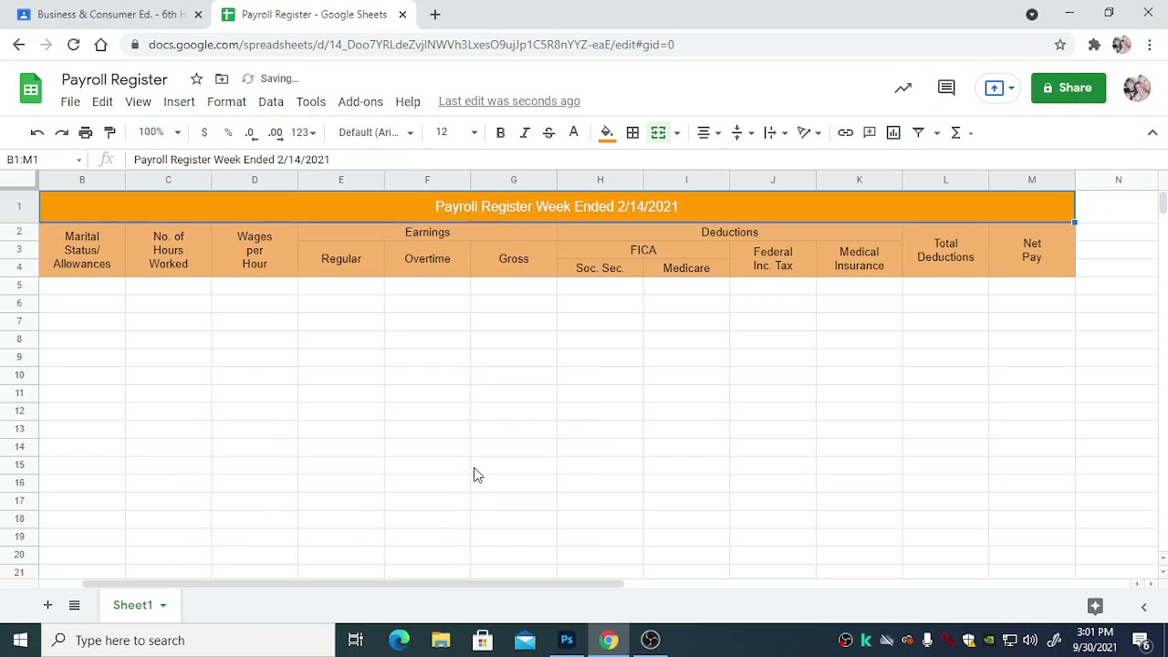 Payroll Register in Sheets