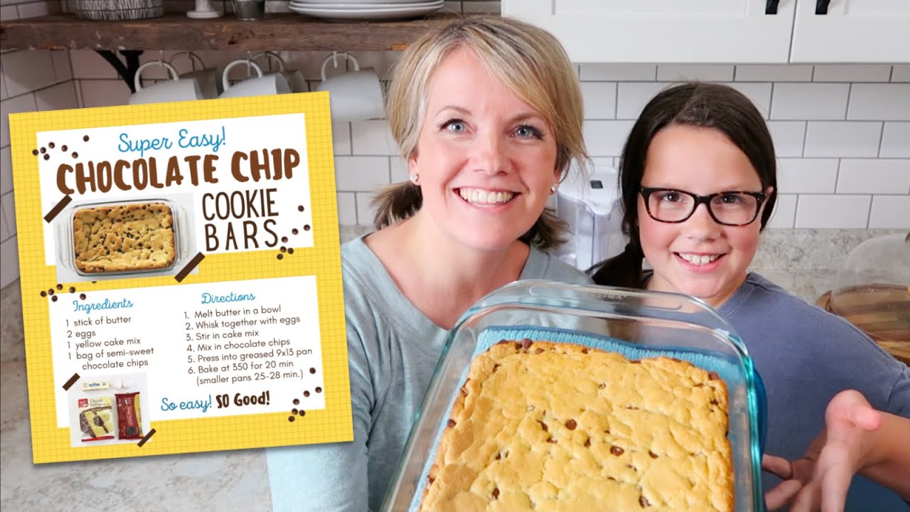 Lazy Chocolate Chip Cookie Bars (4 Ingredient Recipe- SO Easy, SO good!)
