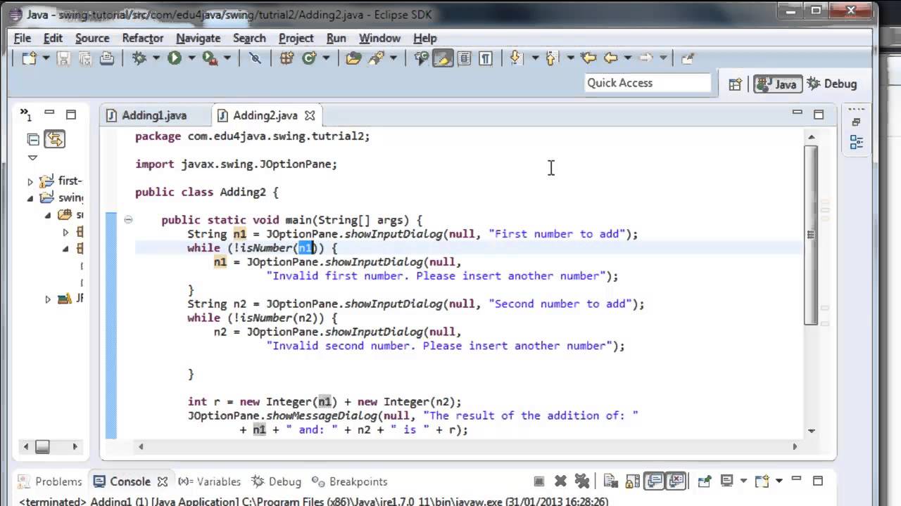 User interface input data validation. Java Swing Video Tutorial 2 in English