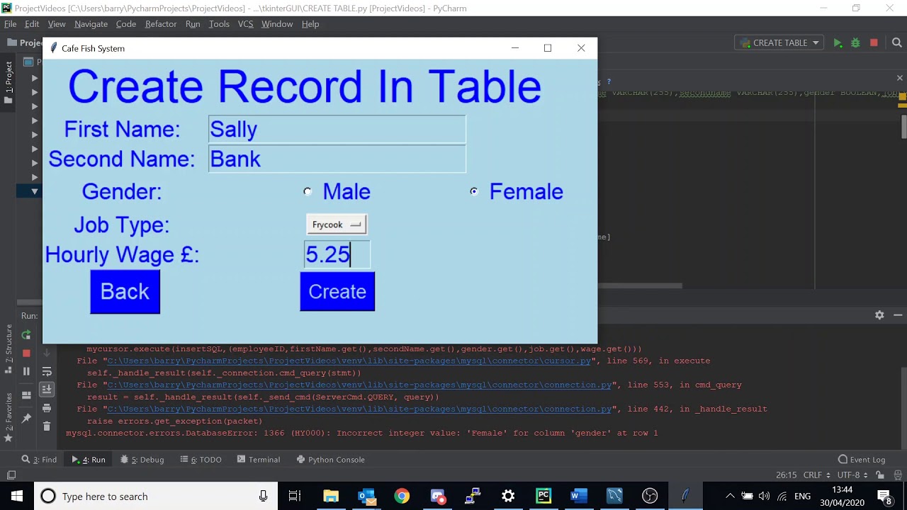 Create Table and Datatypes MySQL Python