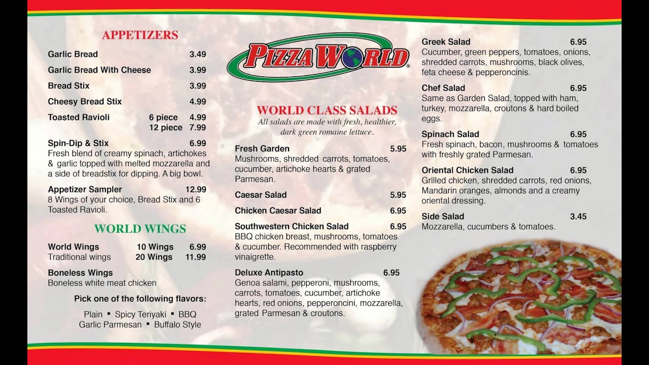 PIZZA WORLD GODFREY - MENU 1 (2hours)