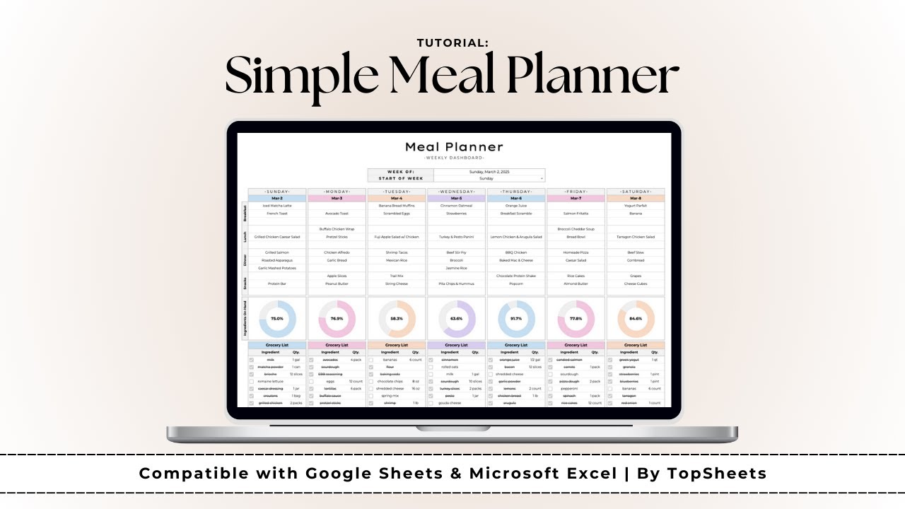 Simple Meal Planner Template | Step-by-Step Tutorial for Google Sheets & Microsoft Excel
