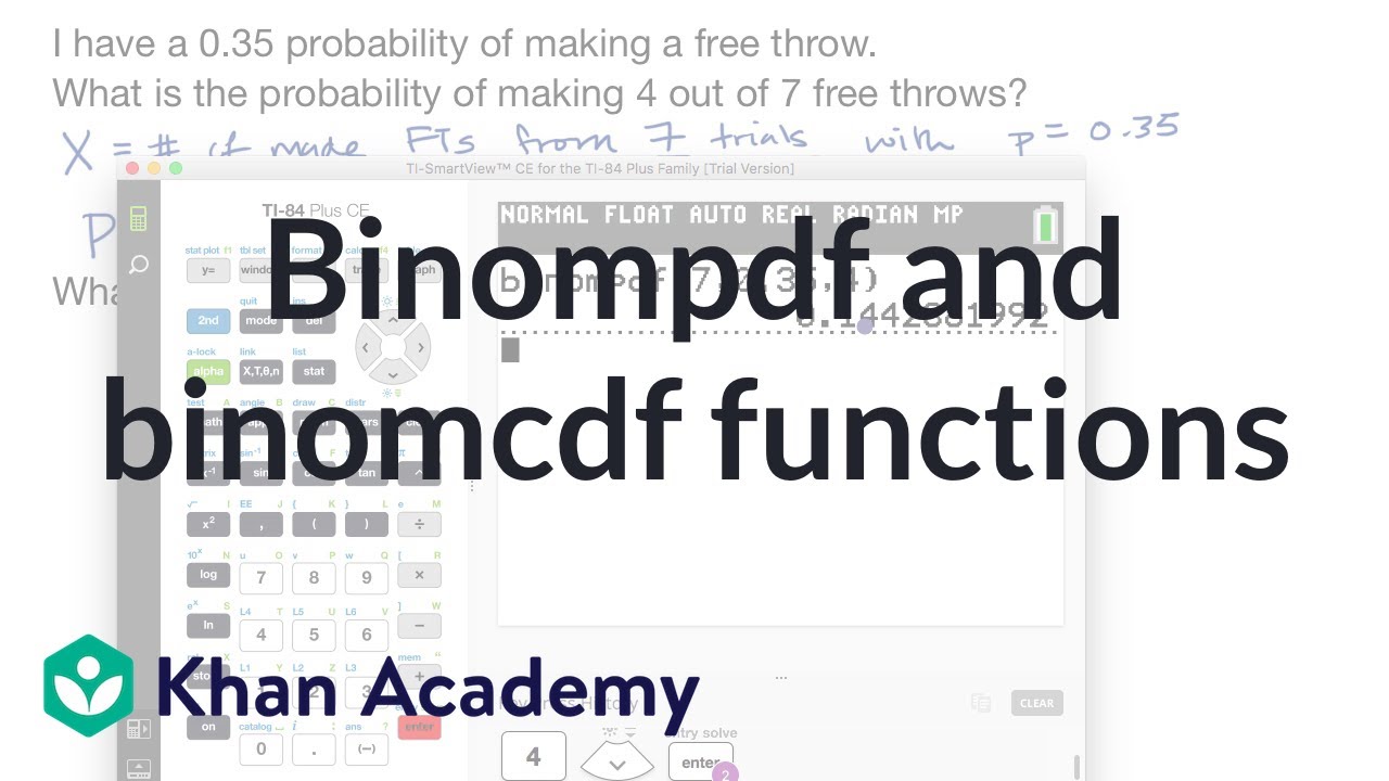 Binompdf and binomcdf functions | Random variables | AP Statistics | Khan Academy