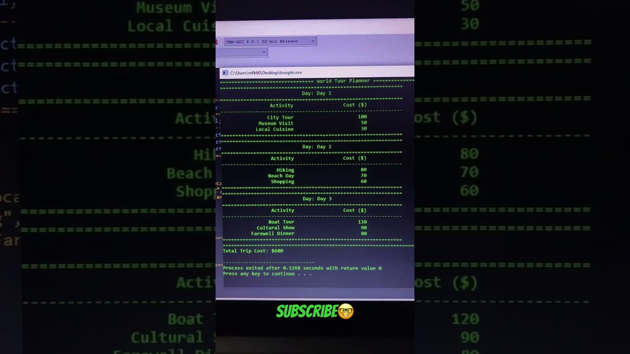 planner display in c++ IDE dev c++#cppprogramming #codingtime #codinglife