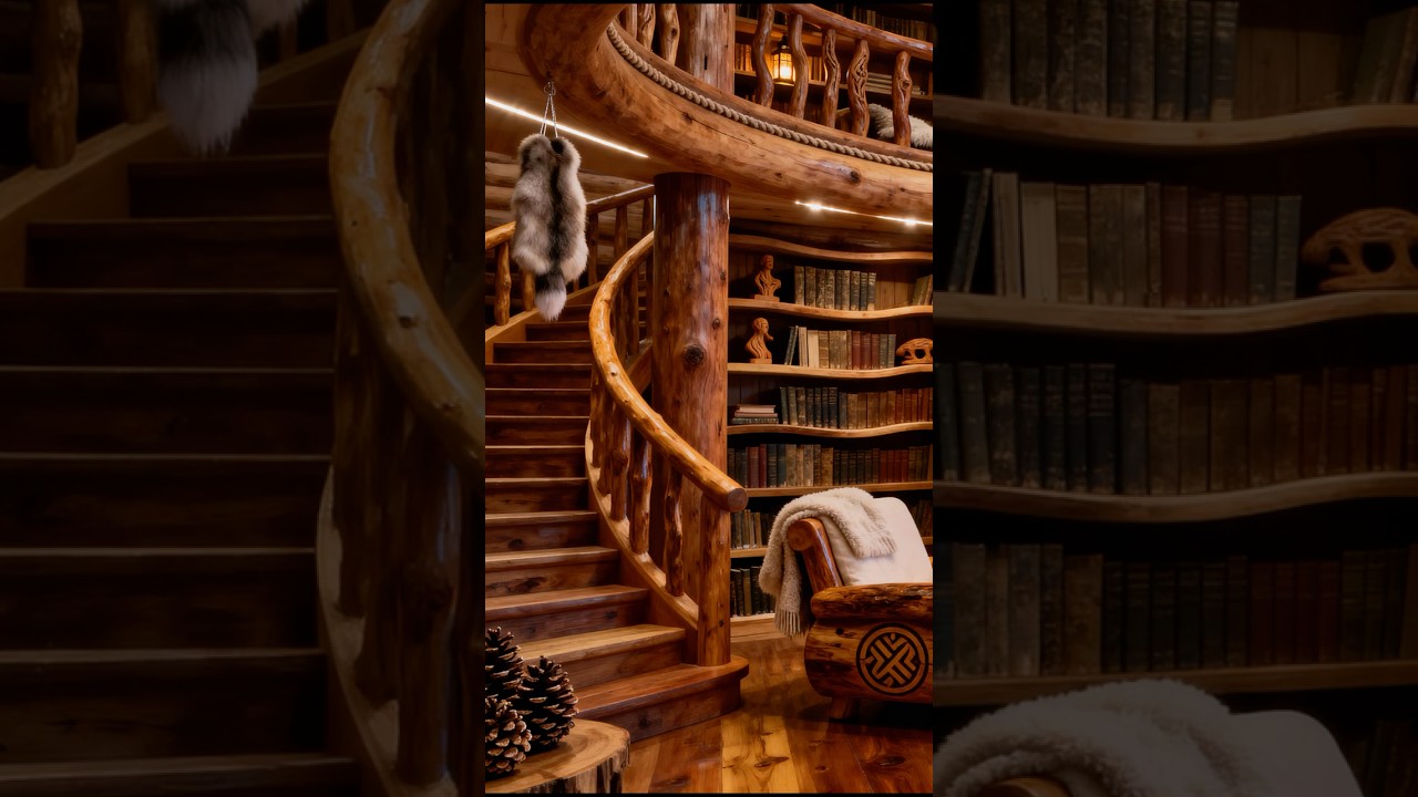 Luxury Scandinavian Log Library | Cozy Fireplace & Snowy Winter Ambience ❄️🔥