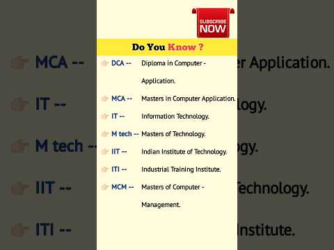 DCA/MCA/IT/M Tech/IIT/ITI/MCM Full Forms || Important Full Forms