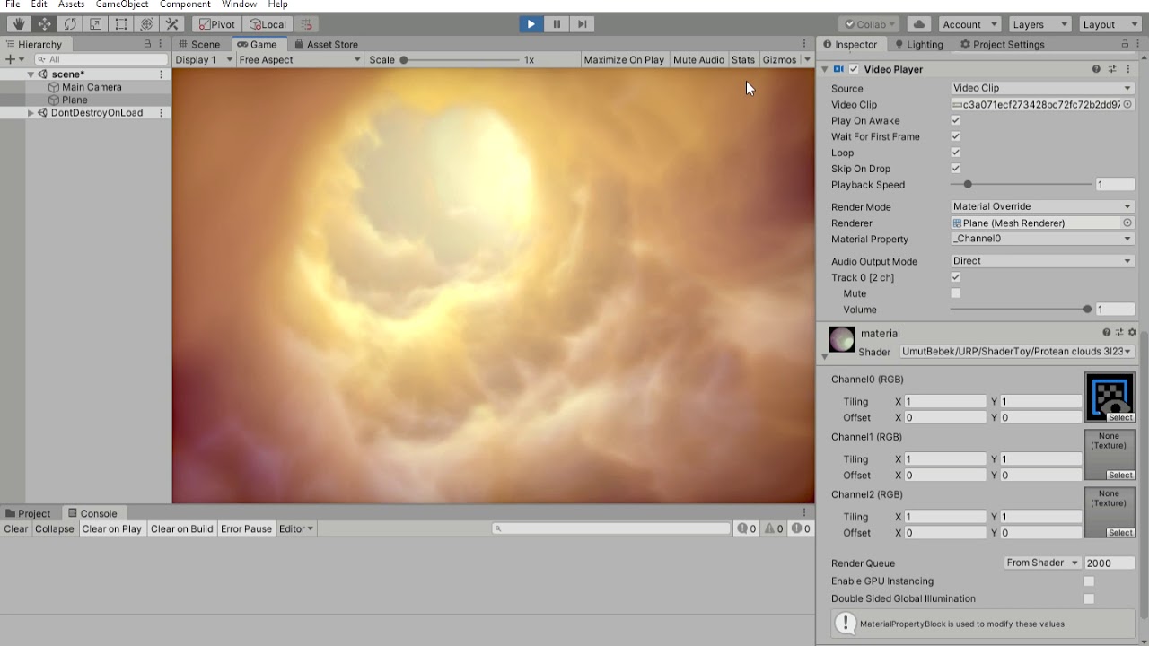 Protean clouds shadertoy to Unity-Universal SRP - Github Free