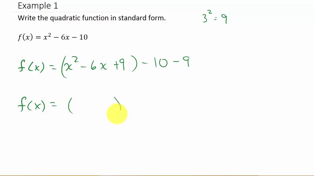 Convert Quadratic Equation To Standard Form Example 1