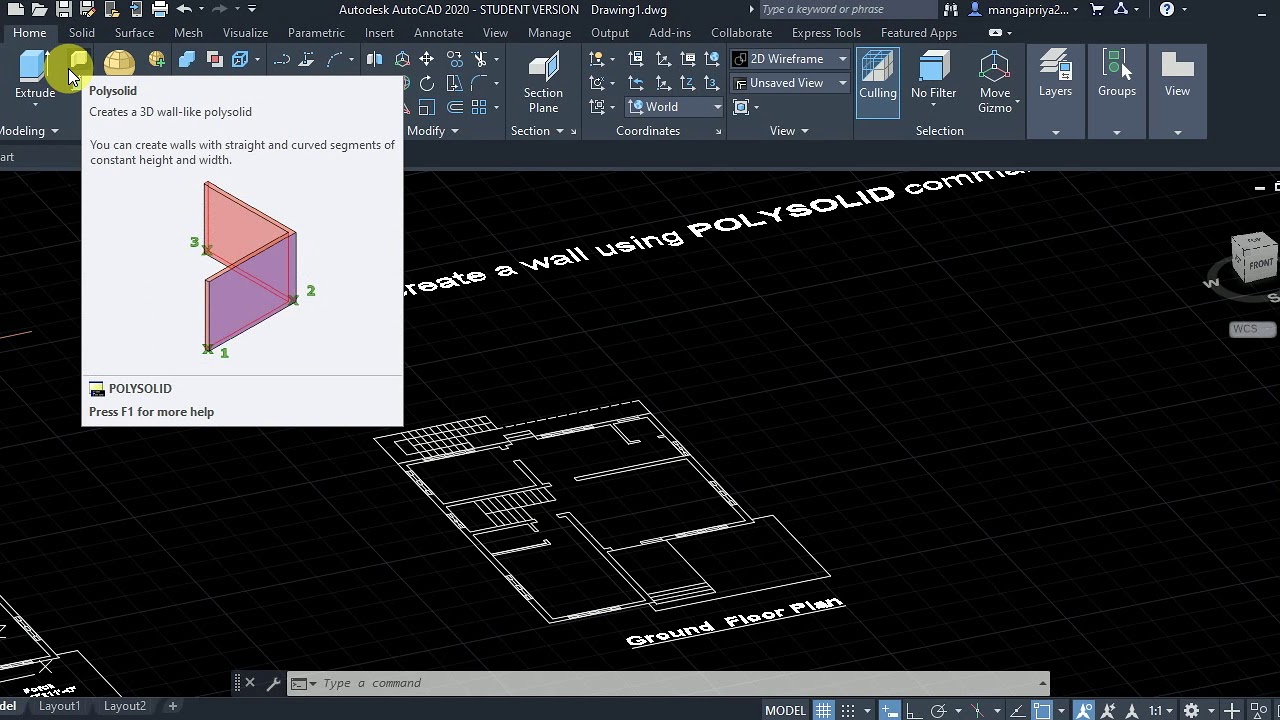 POLYSOLID IN AUTOCAD 3D - How to create wall Using Polysolid Command