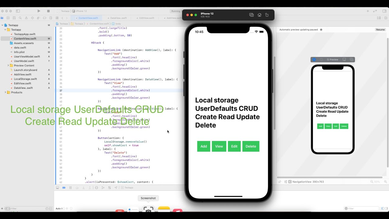 Local storage UserDefaults CRUD Create Read Update Delete