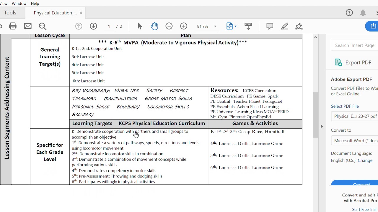 Physical Education Lesson Plan September 23 27 pdf   Adobe Acrobat Reader DC 2019 09 23 12 56 07