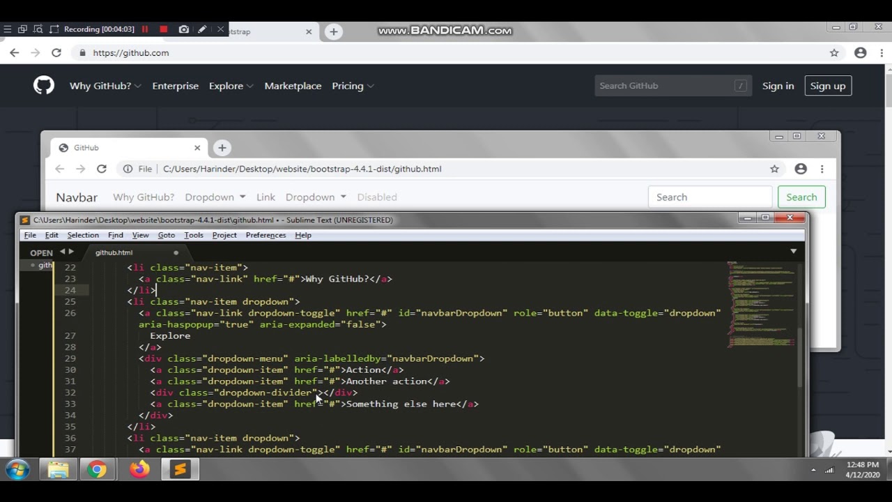 GitHub navbar with bootstrap 4
