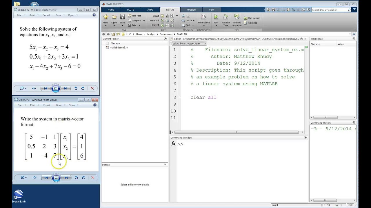 MATLAB Tutorial Lesson #03b:   Solving a Linear System of Equations in MATLAB