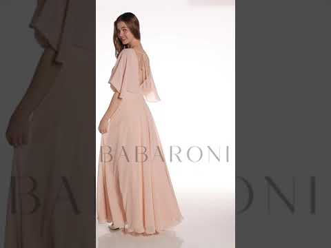 BABARONI Mignon Pretty Flutter Sleeves Long Chiffon Bridesmaid Dresses