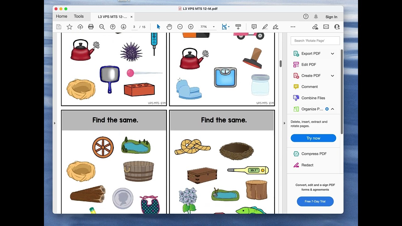 Product Preview  - VB-MAPP Task Cards Visual Perception Skills and Match to Sample Level 3