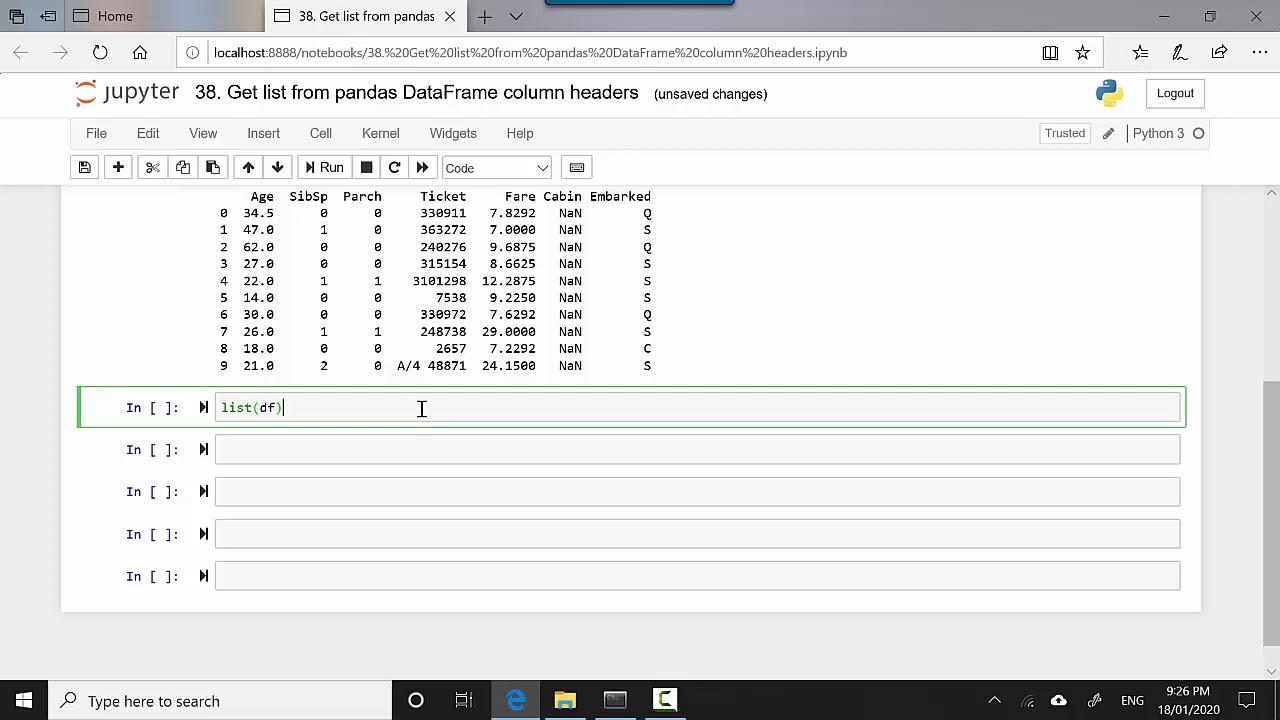Get list from pandas DataFrame column headers tags