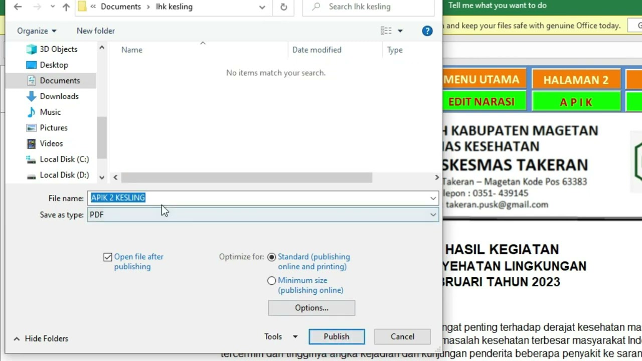 Car eksport LHK Akreditasi Puskesmas menjadi file PDF