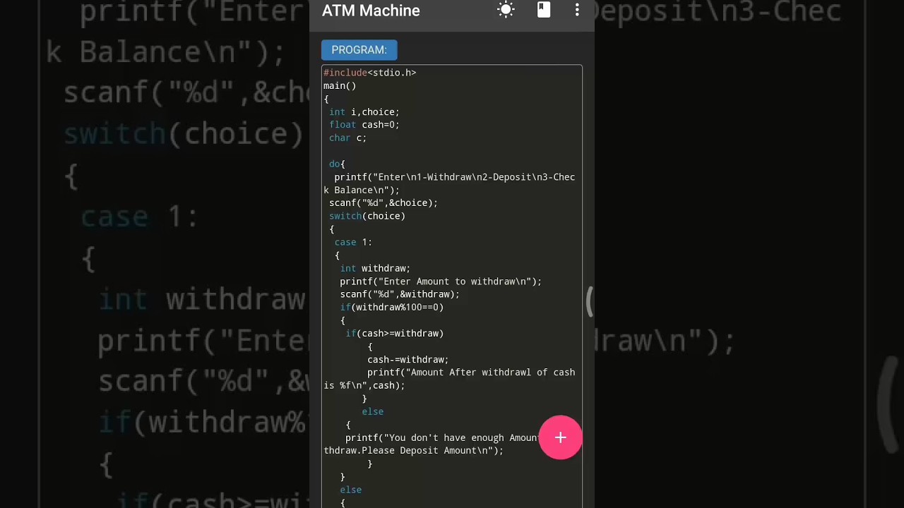 atm machine program in c language| c language programming 🔥🔥#shorts #short #youtubeshorts #trending