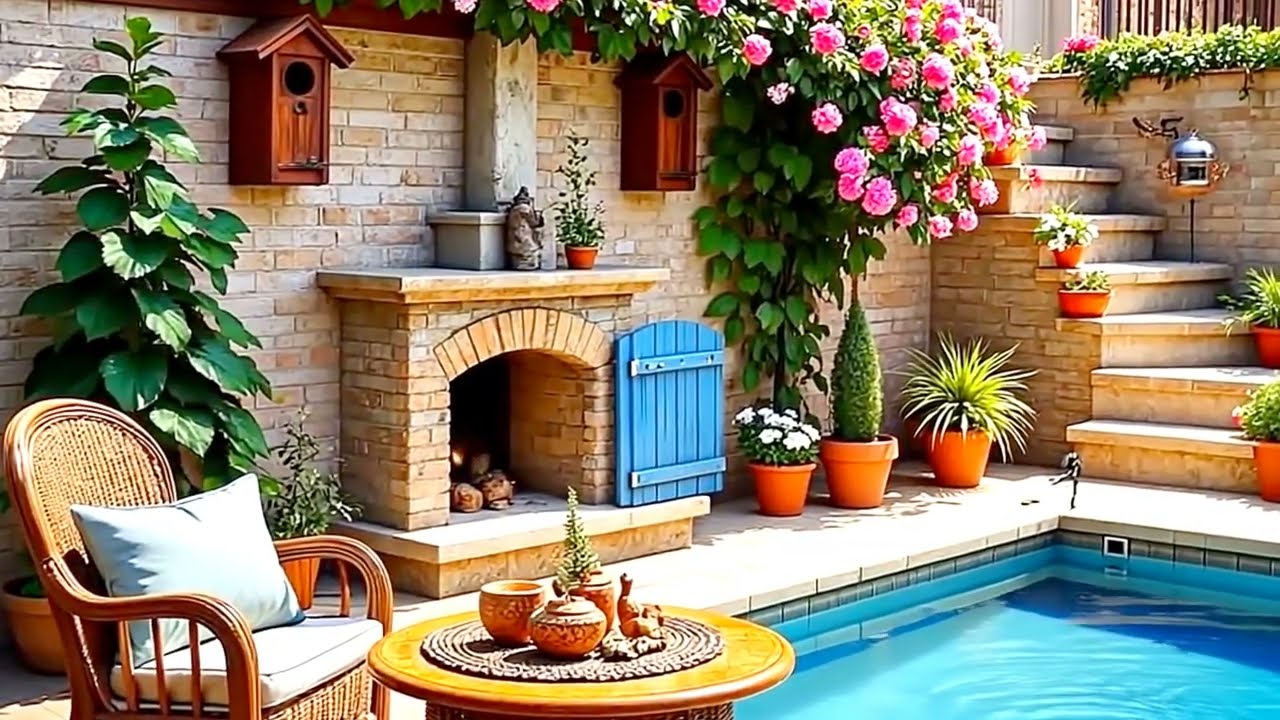 “Tranquil Outdoor Oasis: A Cozy Dining Nook by the Pool” - Stunning Garden