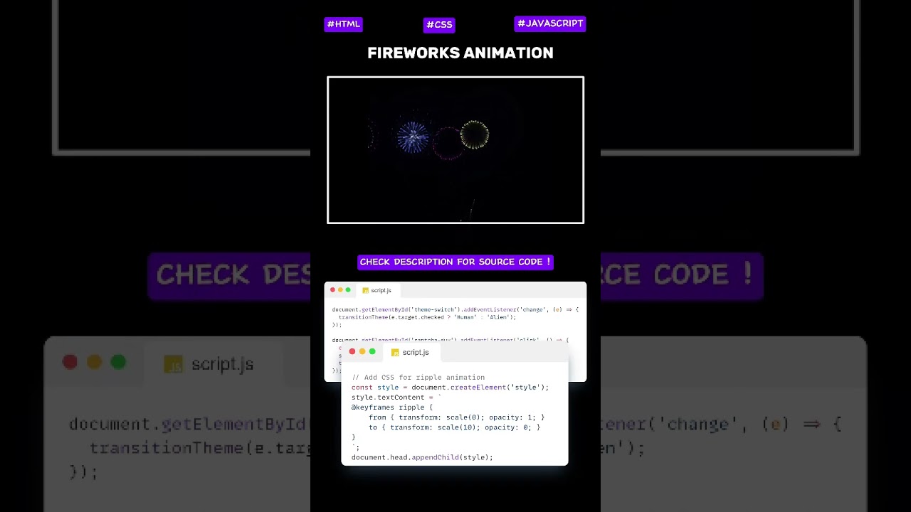 FIREWORKS ANIMATION using html css Javascript #coding #programming