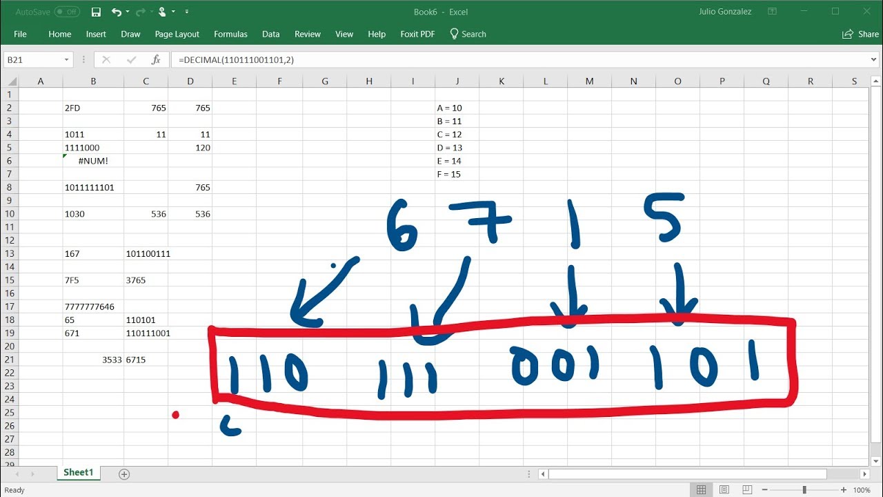 Number System Conversions With Excel - Binary, Decimal, Octal & Hexadecimal