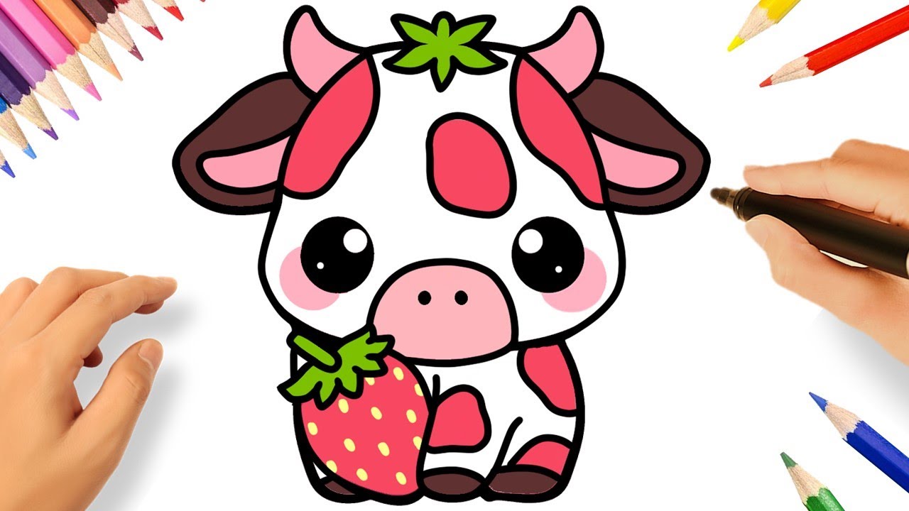 HOW TO DRAW A CUTE STRAWBERRY COW KAWAII EASY 🐮🍓