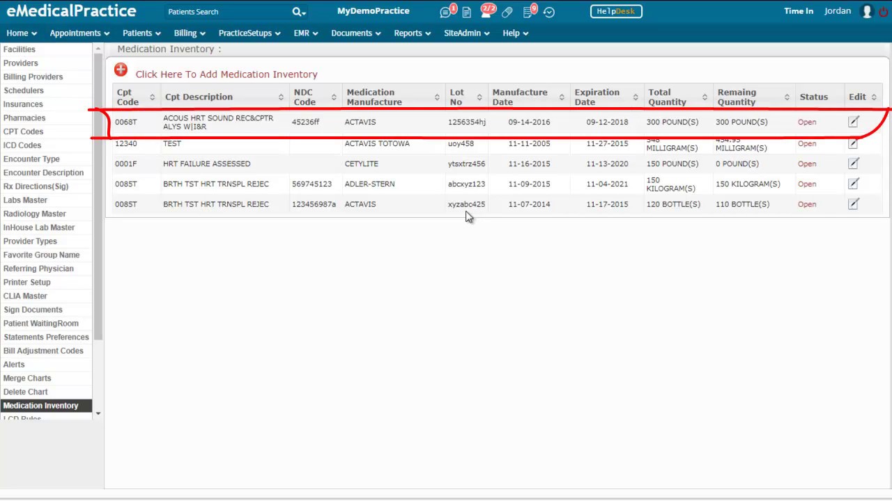 Medication inventory - eMedPractice