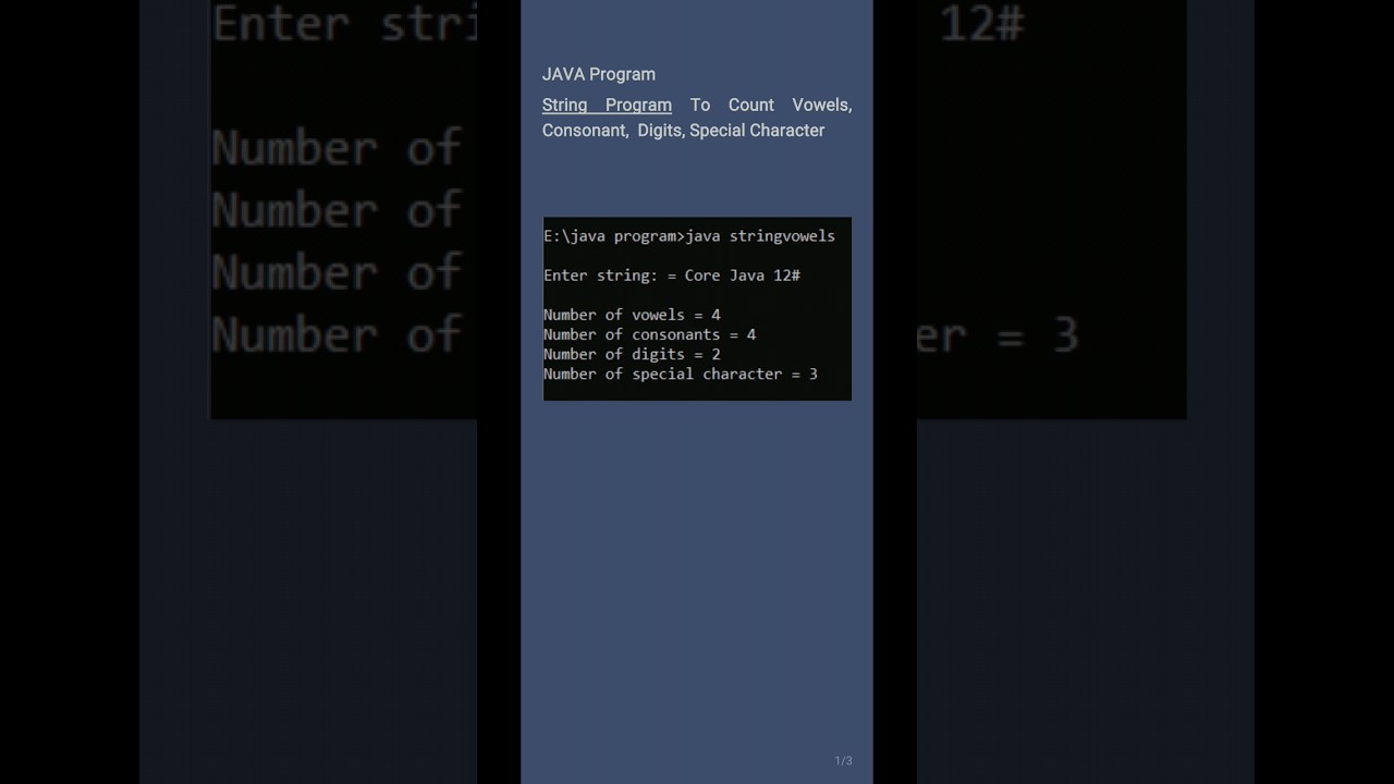 Java String : Count vowels,consonants,digits and special characters #shorts #java #codingshortvideo