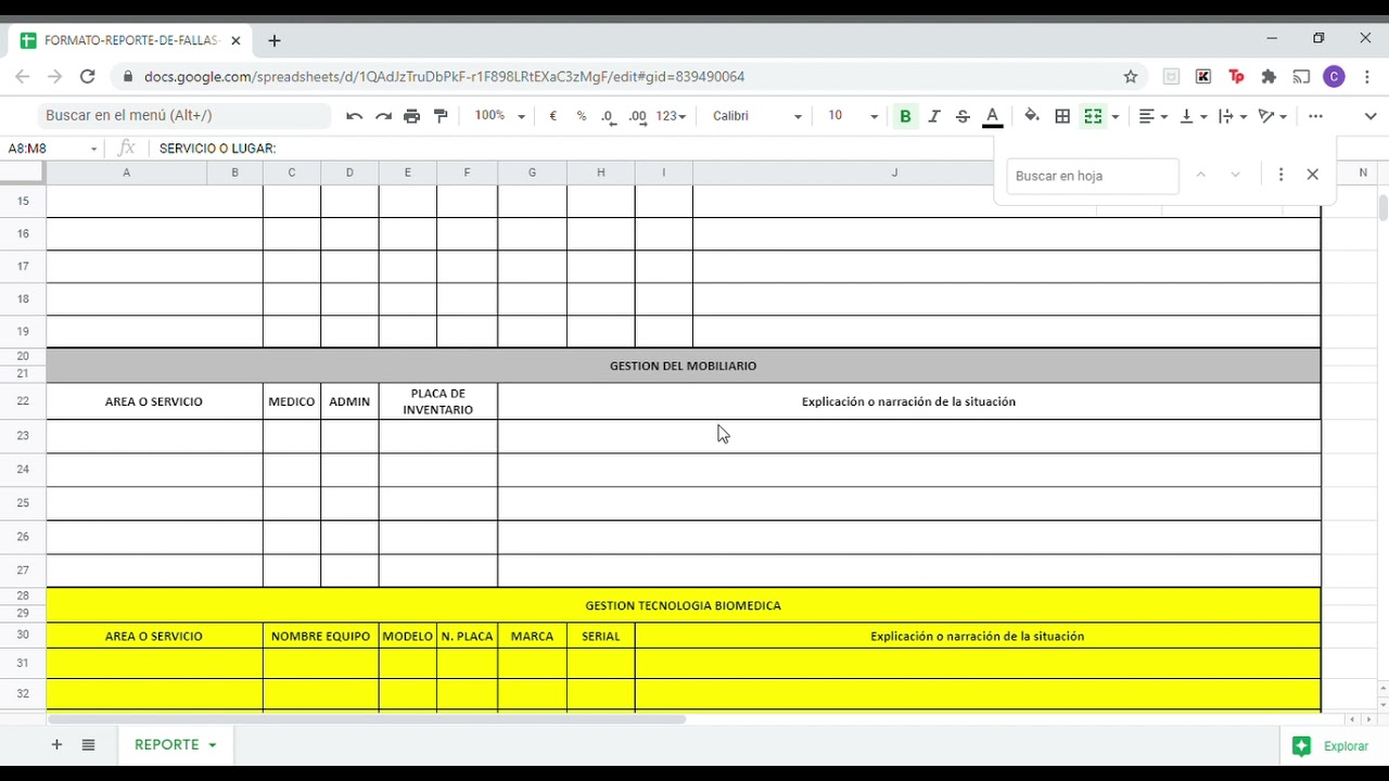 FORMATO REPORTE DE FALLAS