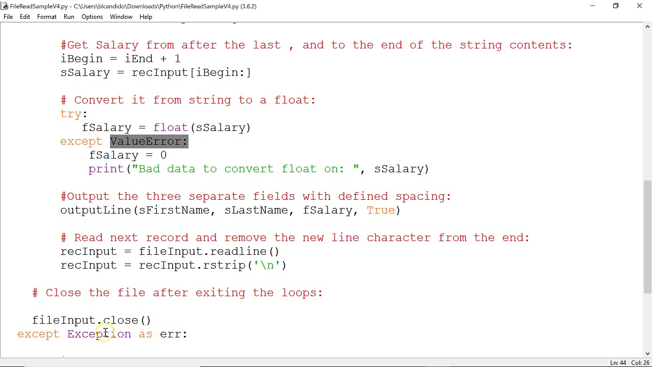 Python File Input Read Version 4 additional Try/Exception
