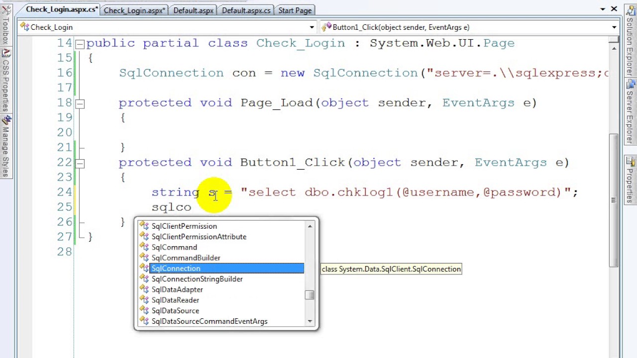 How to implement sql server function in C# code behind