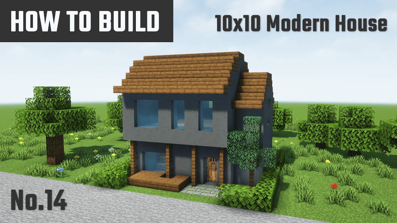 マイクラ建築：コンパクトでモダンな家の作り方。ウッドデッキ付き。10x10ブロック No.14 - Minecraft Builders