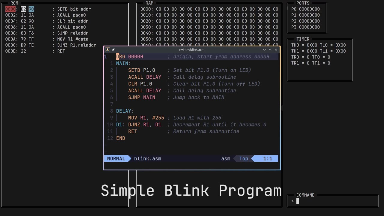 An emulator for the 8051 Microcontroller | C | Ncurses