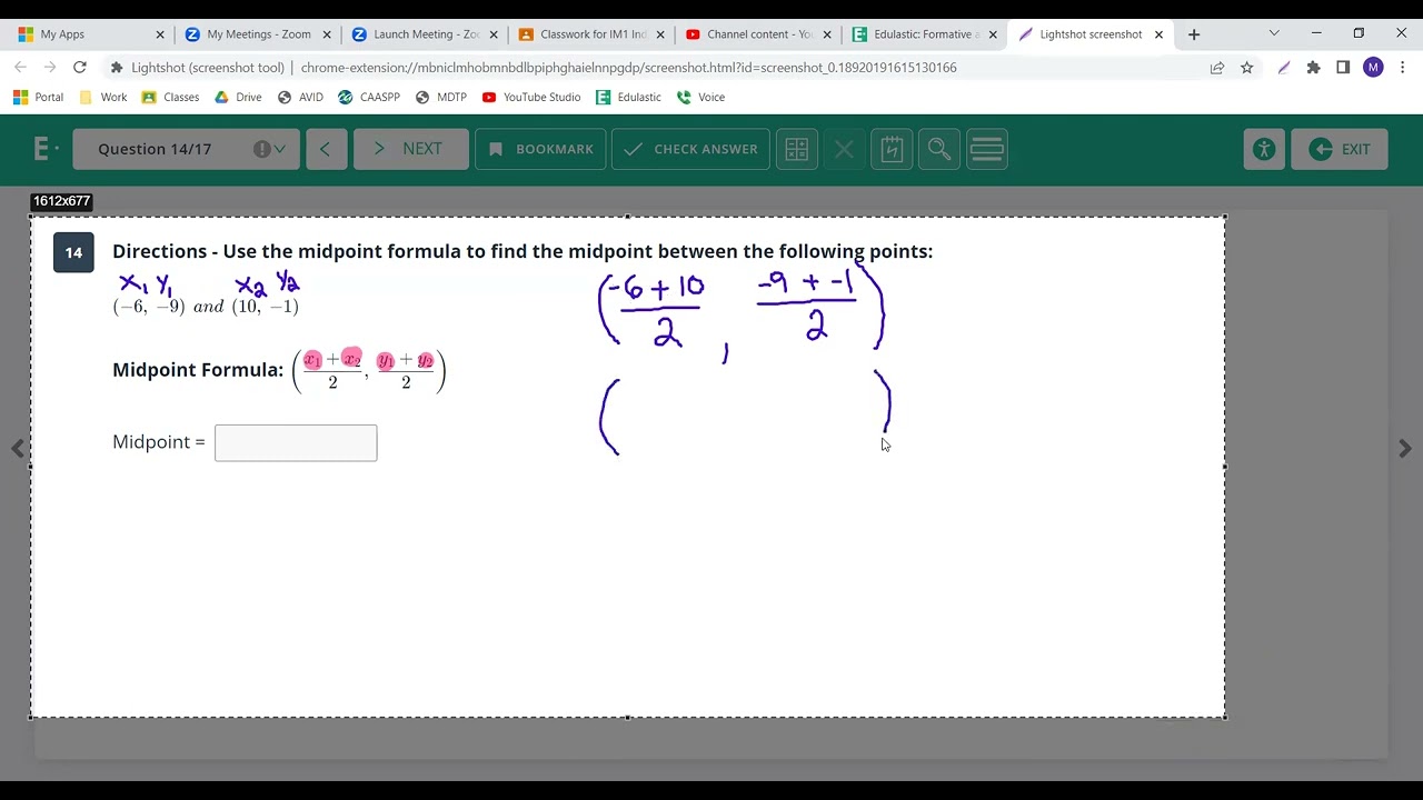 IM1 Quiz 50 I can use the midpoint formula.