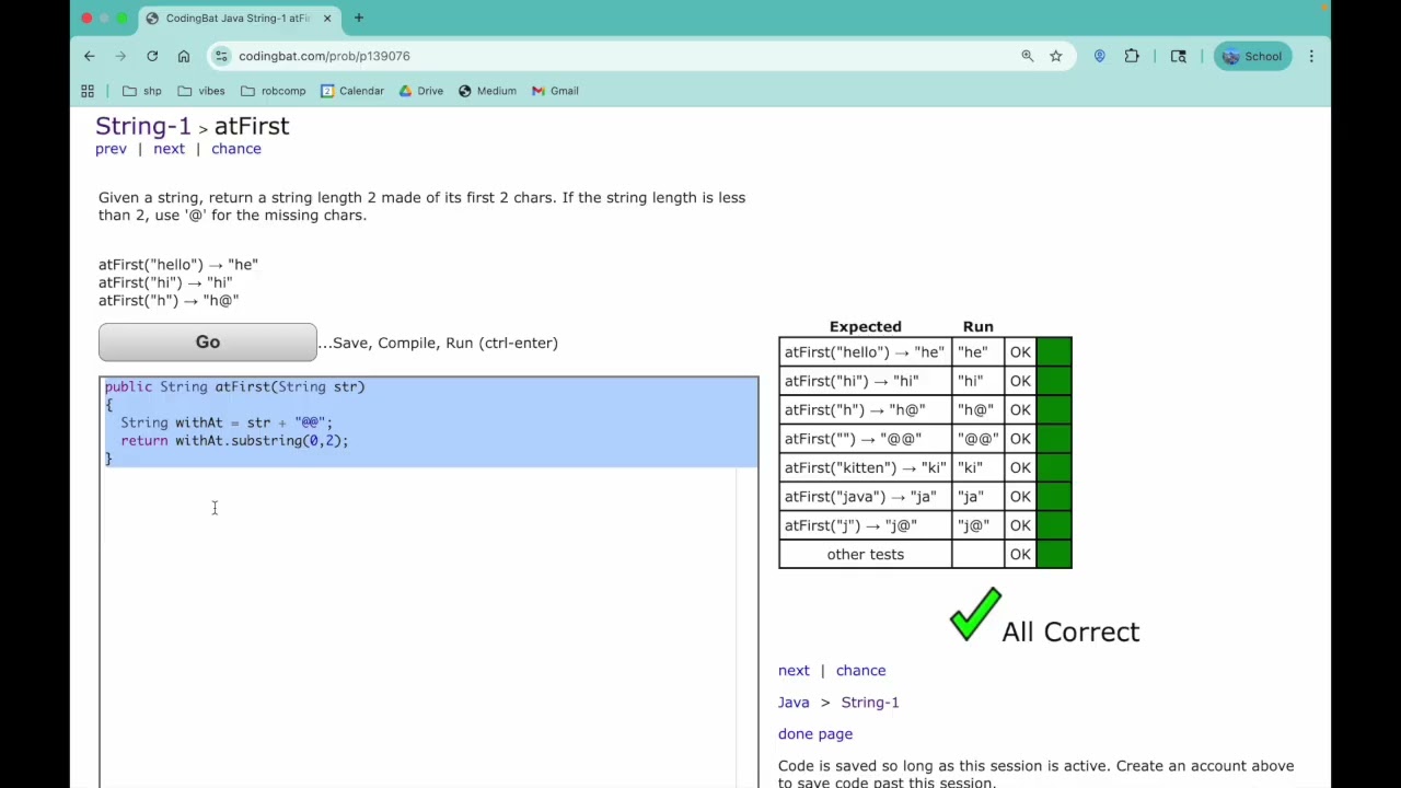 CodingBat String Exercises