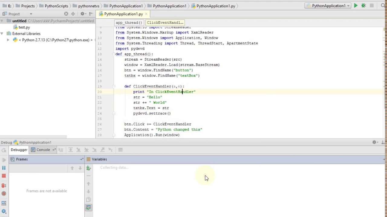 Debugging Python.NET using pydevd and PyCharm