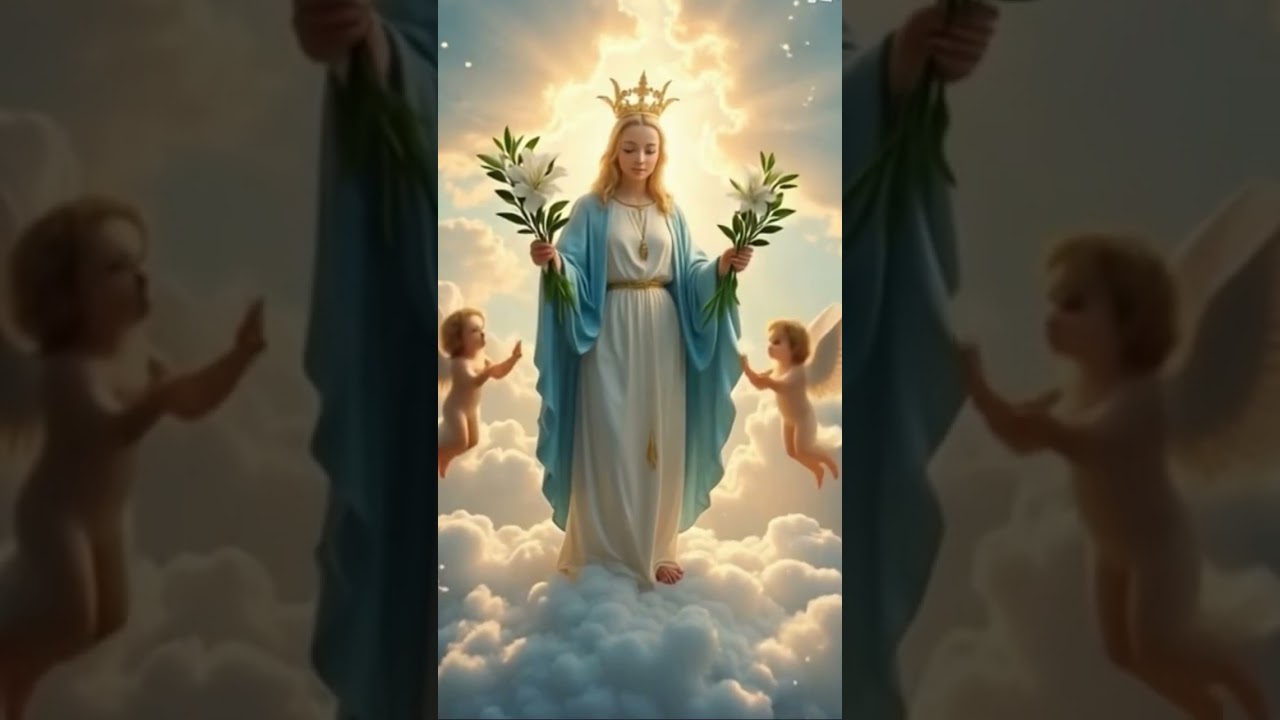 Queen of Heaven Appears in Glory ✨ Virgin Mary & Angels #shorts #jesus #holymother #mothermary #1k