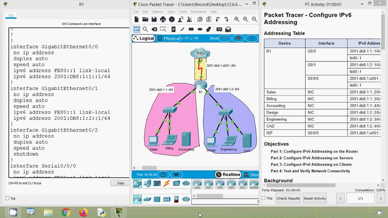 12.6.6 Packet Tracer - Configure IPv6 Addressing