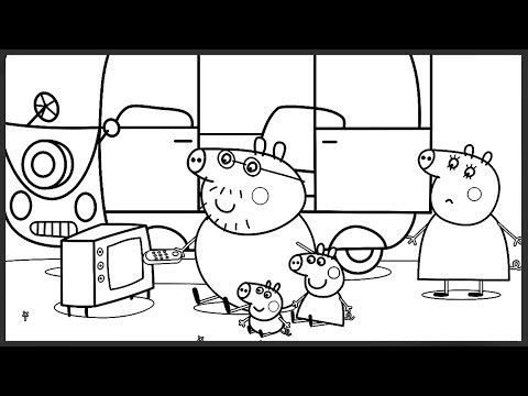Peppa Pig Daddy Pig Watching TV Coloring Book Pages Art Colours for Kids with Colored Markers