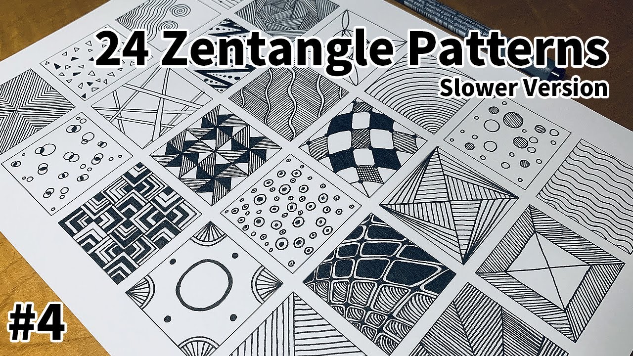 24 Zentangle Patterns | Tutorial  Step by Step #4  |  24 Doodle Patterns | Slower Version