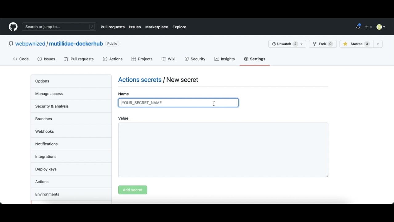 How to create a GitHub Secret