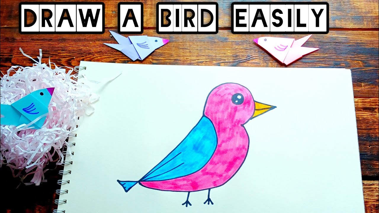 Very Easy Bird Drawing | Coloring Pages and Relaxing Sounds Music and Singing Birds