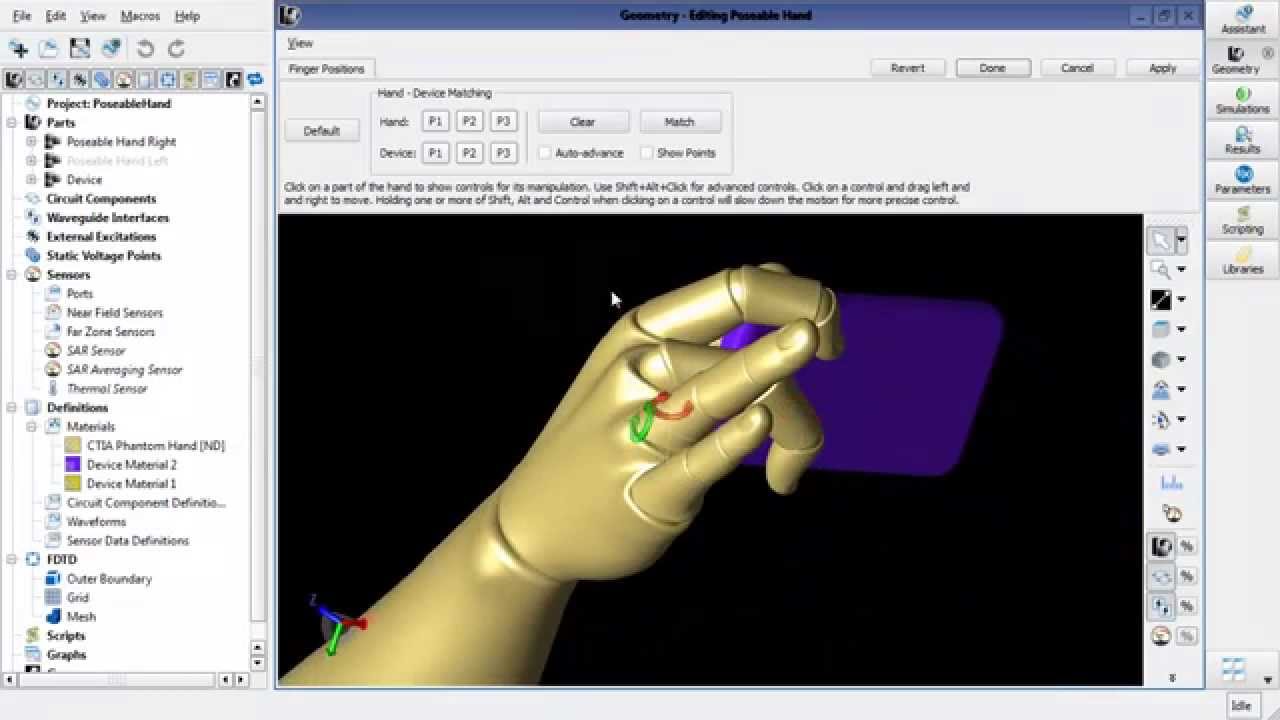 Remcom's XFdtd: Poseable Hand Feature