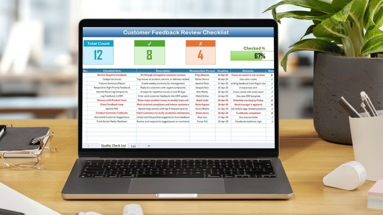 Customer Feedback Review Checklist in Excel