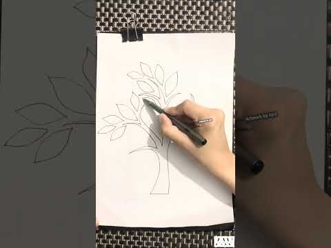 Easy way to make a tree 🌳| sketch multiple leaves #shorts #crafts#crafts#trending#views #tree#leave